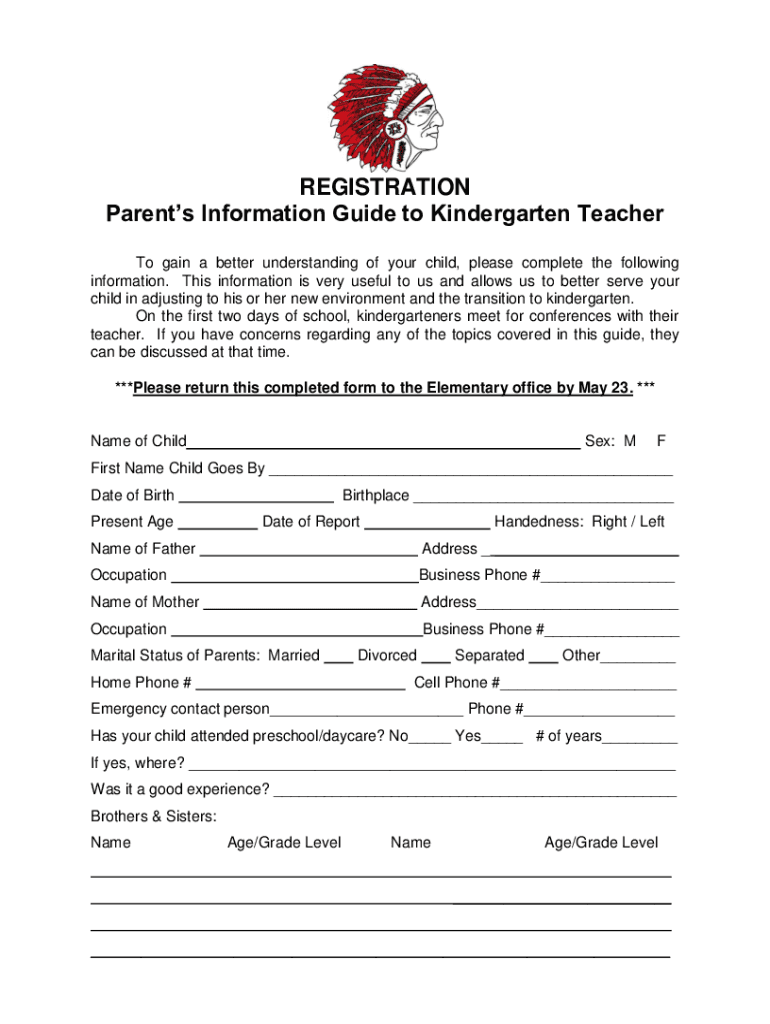 Fillable Online spirit-lake k12 ia Sample Kindergarten Parent Handbook ...