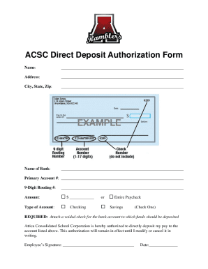 Fillable Online ACSC Direct Deposit Authorization Form Fax Email Print ...