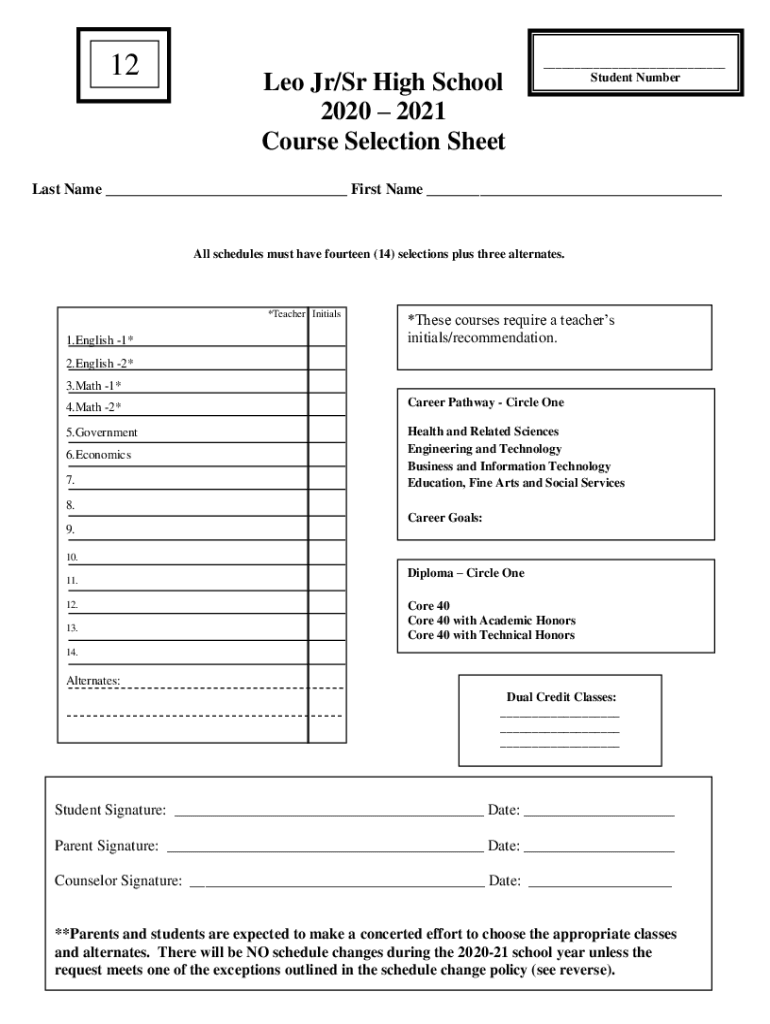 Fillable Online lhs eacs k12 in Leo Jr/Sr High School 2021 Course ...