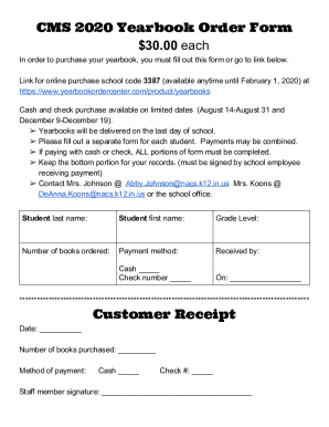 Fillable Online CMS 2020 Yearbook Order Form Fax Email Print - pdfFiller