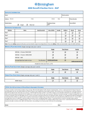 Fillable Online 2020 Benefit Election Form - BAP Fax Email Print ...