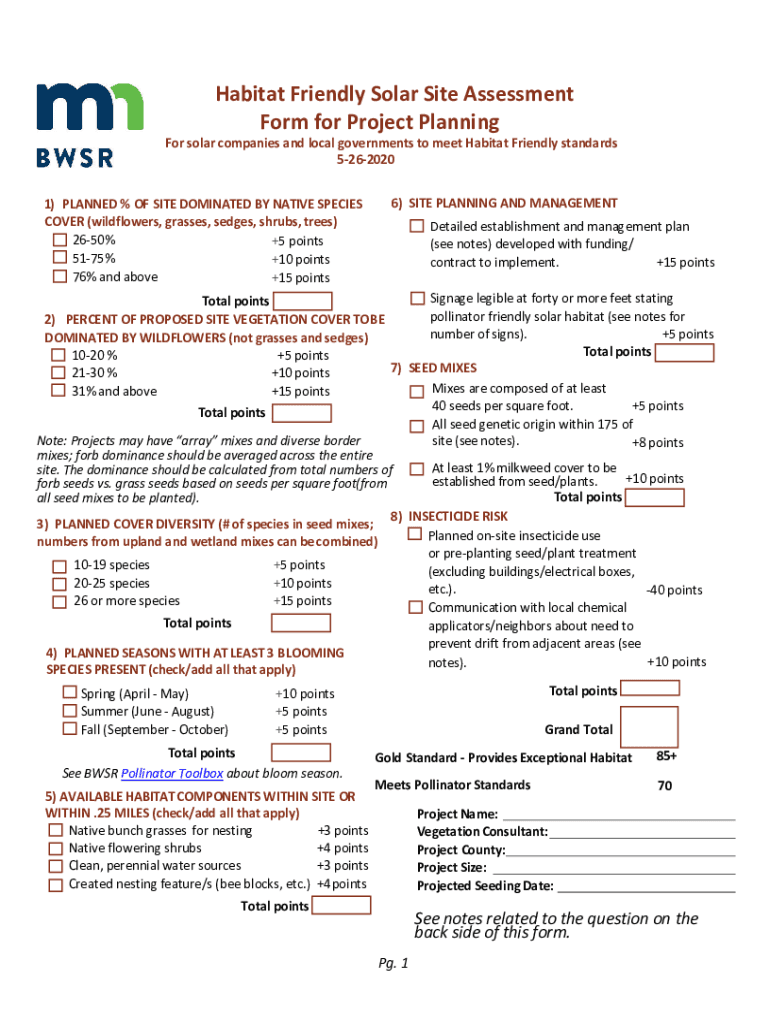 Fillable Online bwsr state mn Solar Site Pollinator Habitat Assessment ...
