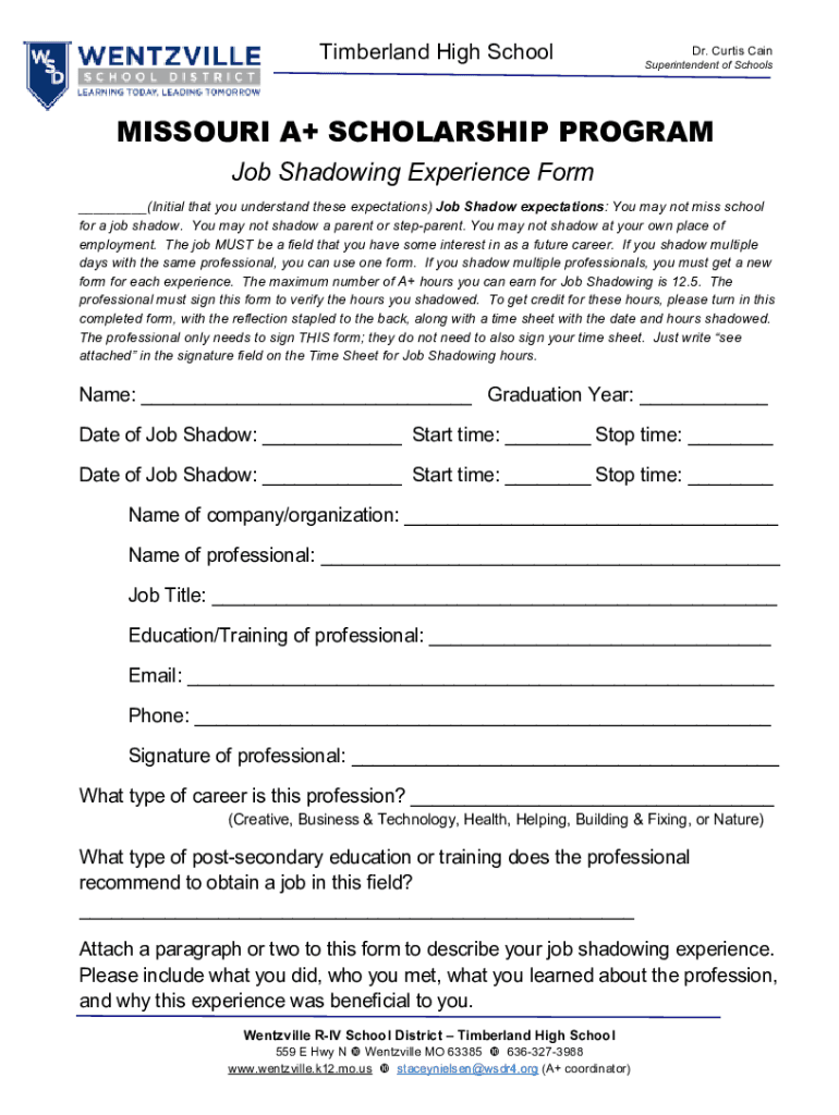 Fillable Online A+ Job Shadowing Form Fax Email Print - pdfFiller