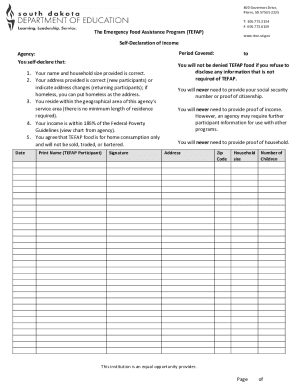 Fillable Online doe sd The Emergency Food Assistance Program, SD ...