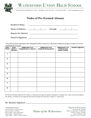 Fillable Online Notice of Pre-Excused Absence Fax Email Print - pdfFiller