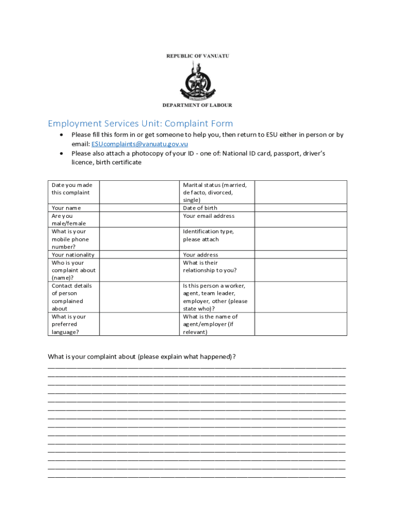 Fillable Online Employment Grievance Registration Form Department of ...