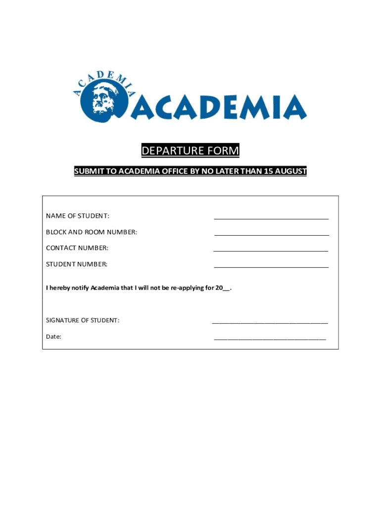 Fillable Online DEPARTURE FORM - Academia Fax Email Print - pdfFiller