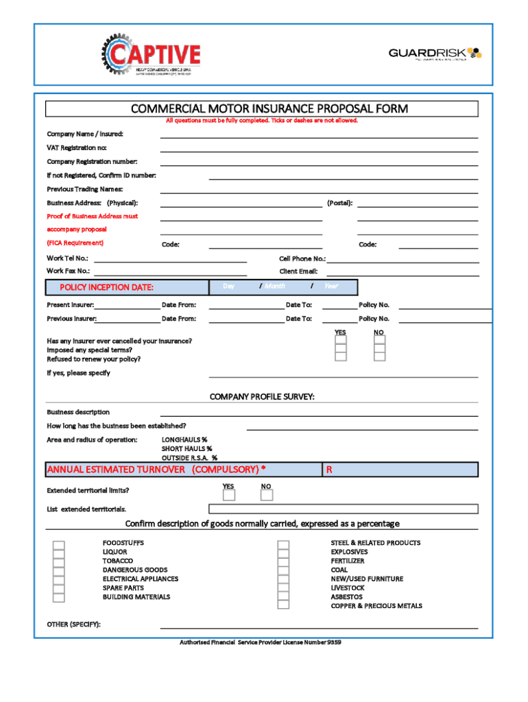 Fillable Online COMMERCIAL VEHICLE INSURANCE PROPOSAL - PDF ... Fax ...