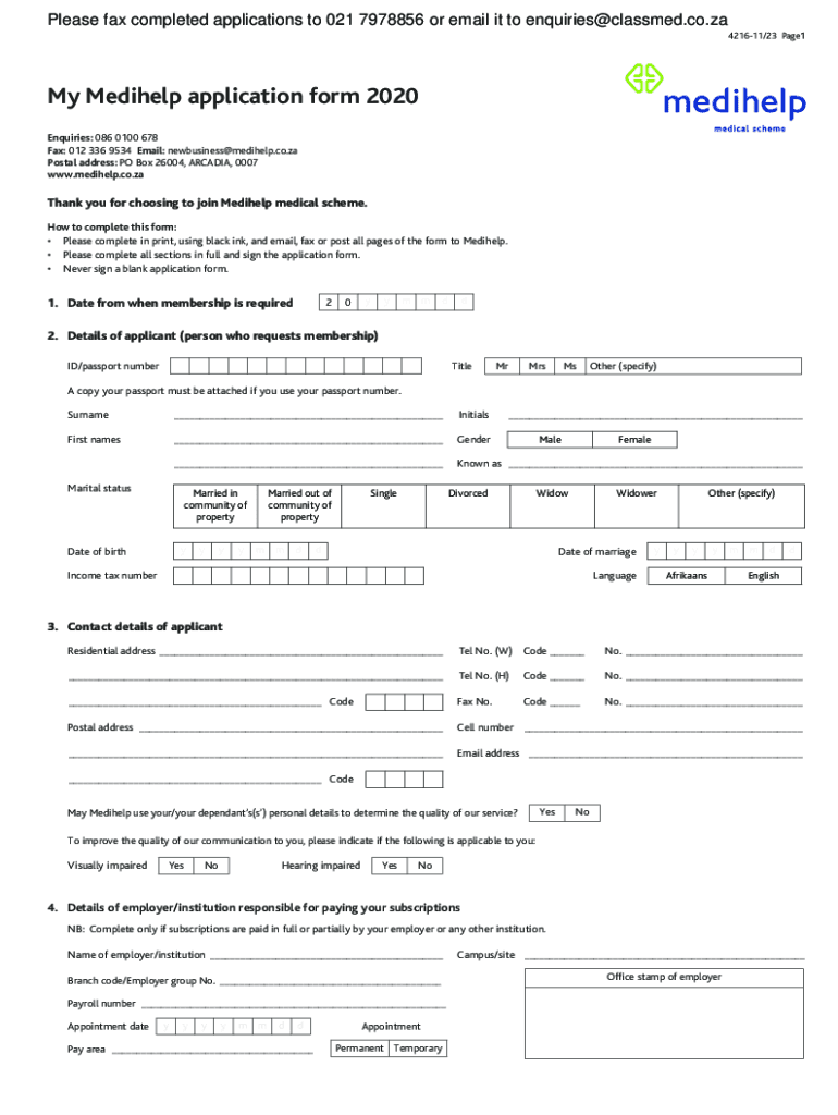 Fillable Online My Medihelp application form 2020 Fax Email Print ...