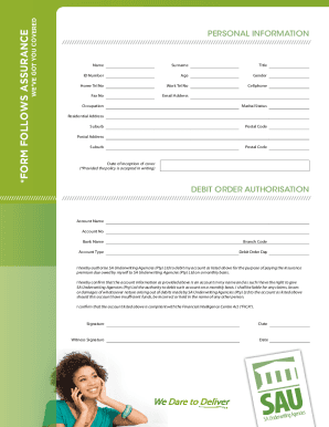 Fillable Online DEBIT ORDER AUTHORISATION - Cosmos Brokers Fax Email Print - pdfFiller