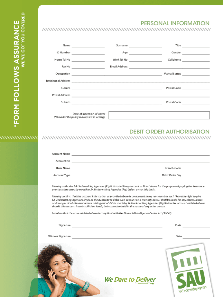 Fillable Online DEBIT ORDER AUTHORISATION - Cosmos Brokers Fax Email ...