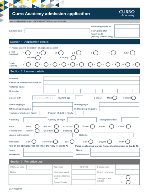 Fillable Online Curro School admission applicationCurro Academy ...