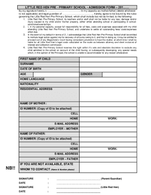 Fillable Online LITTLE RED HEN PRE-PRIMARY ADMISSION FORM Fax Email ...