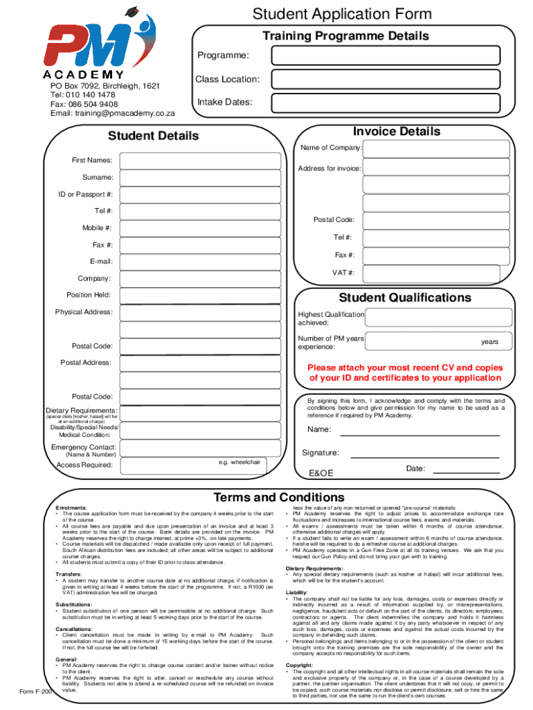 Fillable Online Short Course Application Form - PM Academy Botswana Fax ...