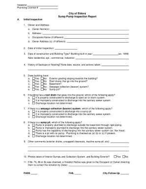 Fillable Online SUMP PUMP INSPECTION REPORT - Eldora Sump Fax Email ...