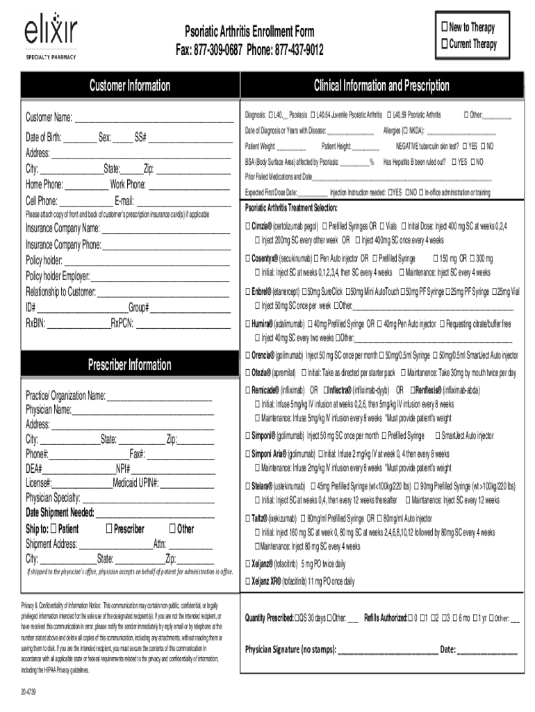 Fillable Online elixirspecialtyformpsoriatic arthritis prescription20 ...