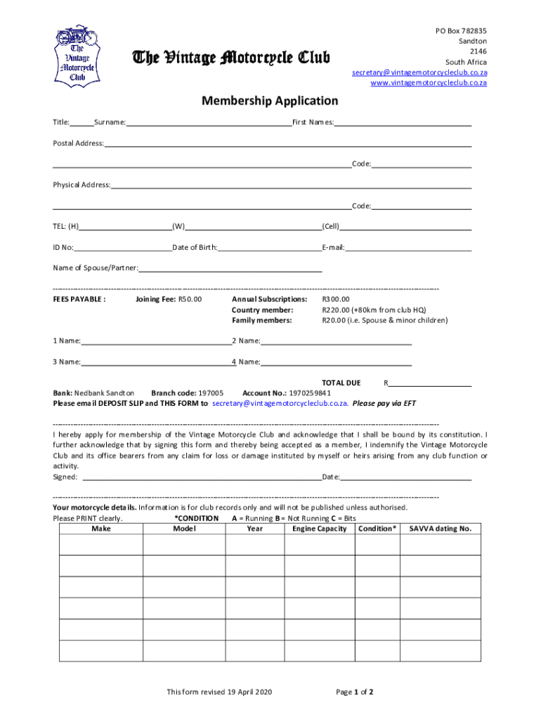 Fillable Online vintagemotorcycleclub co VMC Membership Application ...