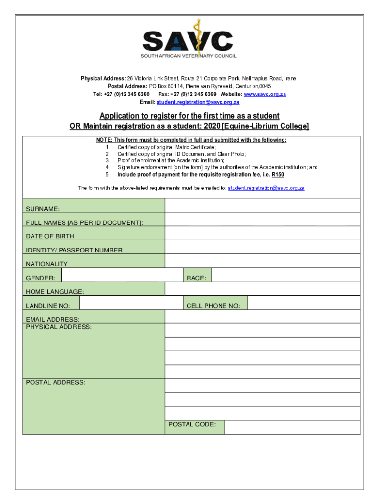 Fillable Online to download application form - South African Veterinary ...