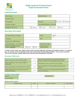 Fillable Online Bright Learners Assessment Form.docx Fax Email Print ...