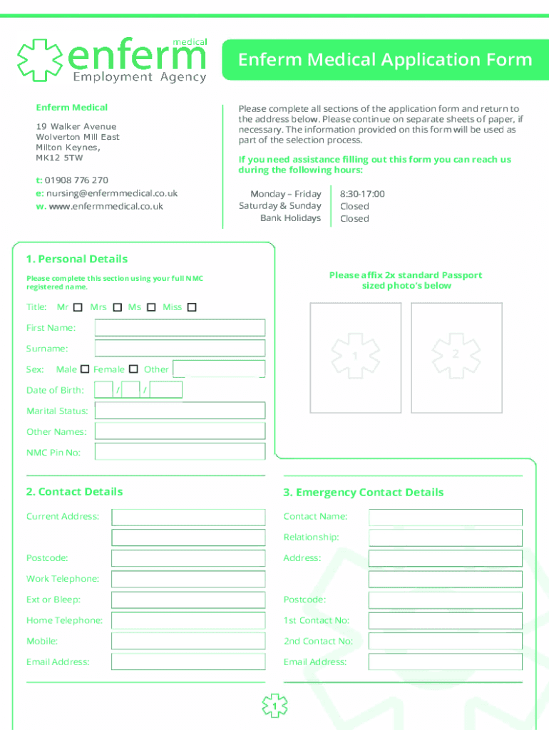 Fillable Online Enferm Medical Application Form Fax Email Print - pdfFiller
