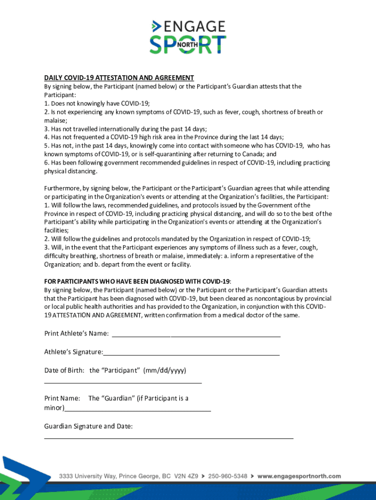 Fillable Online DAILY COVID-19 ATTESTATION AND AGREEMENT Fax Email ...