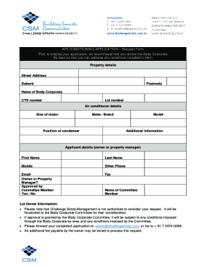 Fillable Online AIR CONDITIONING APPLICATIONRequest Form Fax Email ...