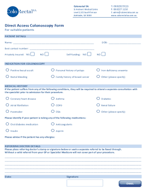 Fillable Online Direct Access Colonoscopy Form - Colorectal SA Fax ...