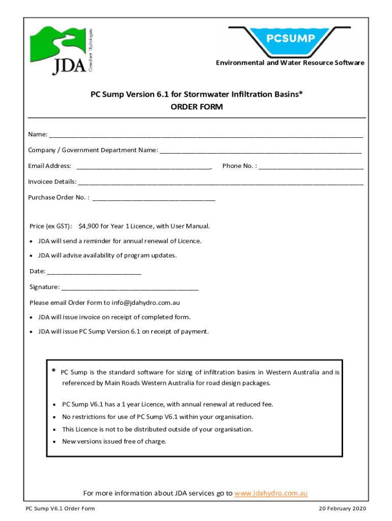 Fillable Online PC SUMP V6.1 Order Form.pub Fax Email Print - pdfFiller