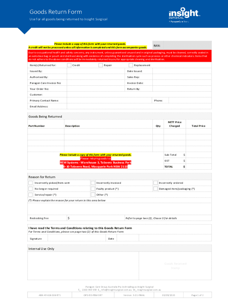 Fillable Online Goods Return Form templateTemplates at ...IRASReturned ...