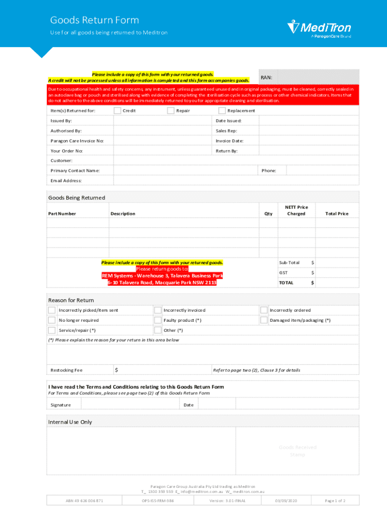 Fillable Online . Goods Return Form Fax Email Print - pdfFiller