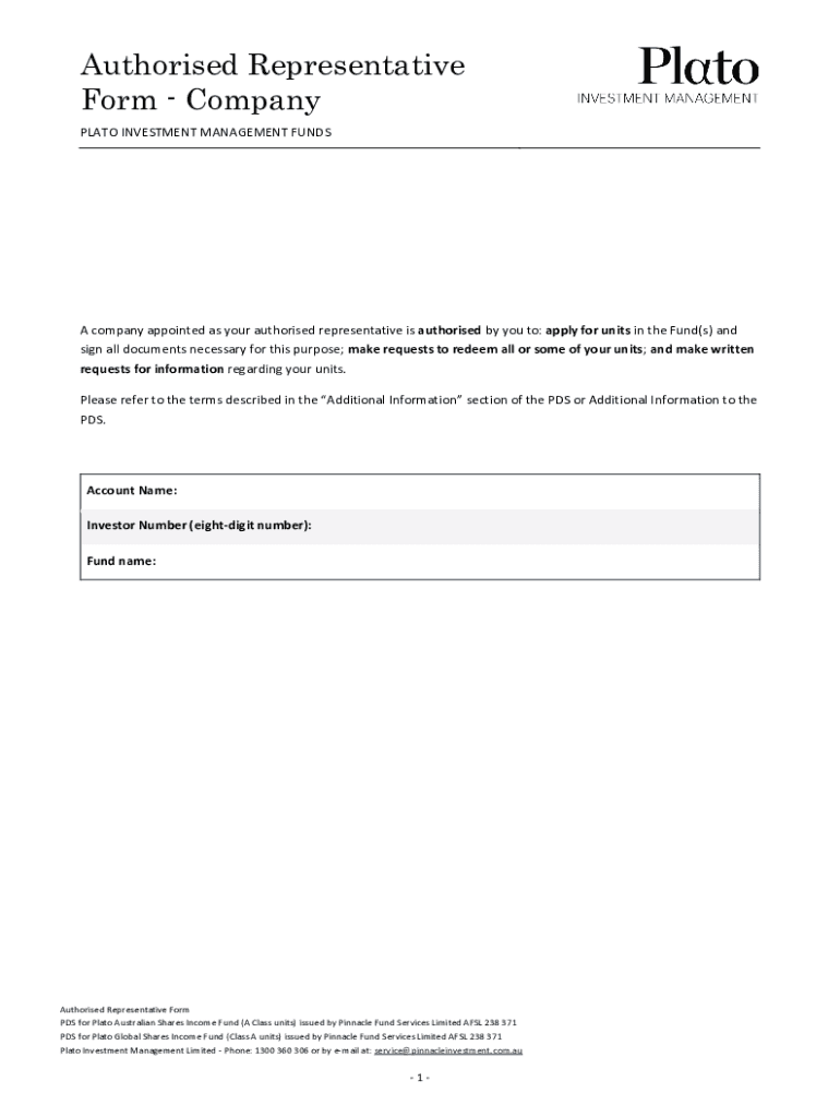 Fillable Online Authorised Representative Form - Company Fax Email ...