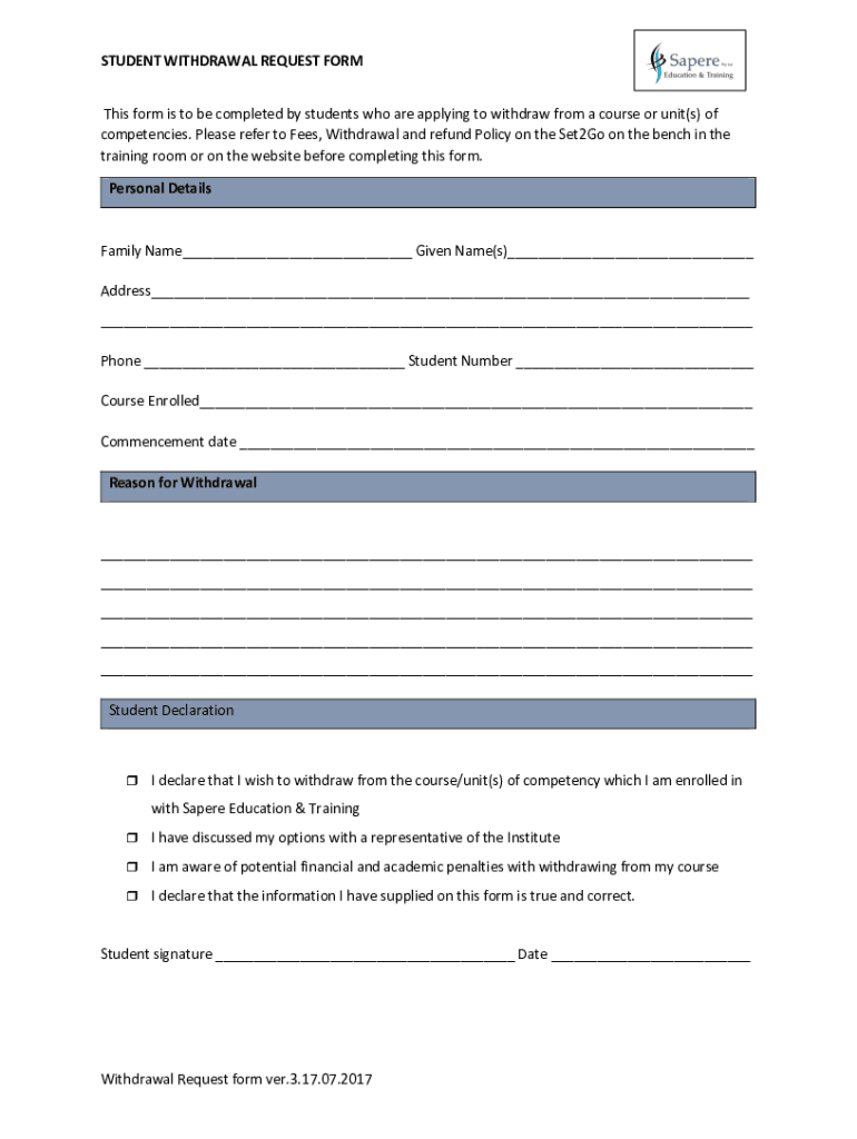 Fillable Online STUDENT WITHDRAWAL REQUEST FORM - Charlton Brown Fax ...