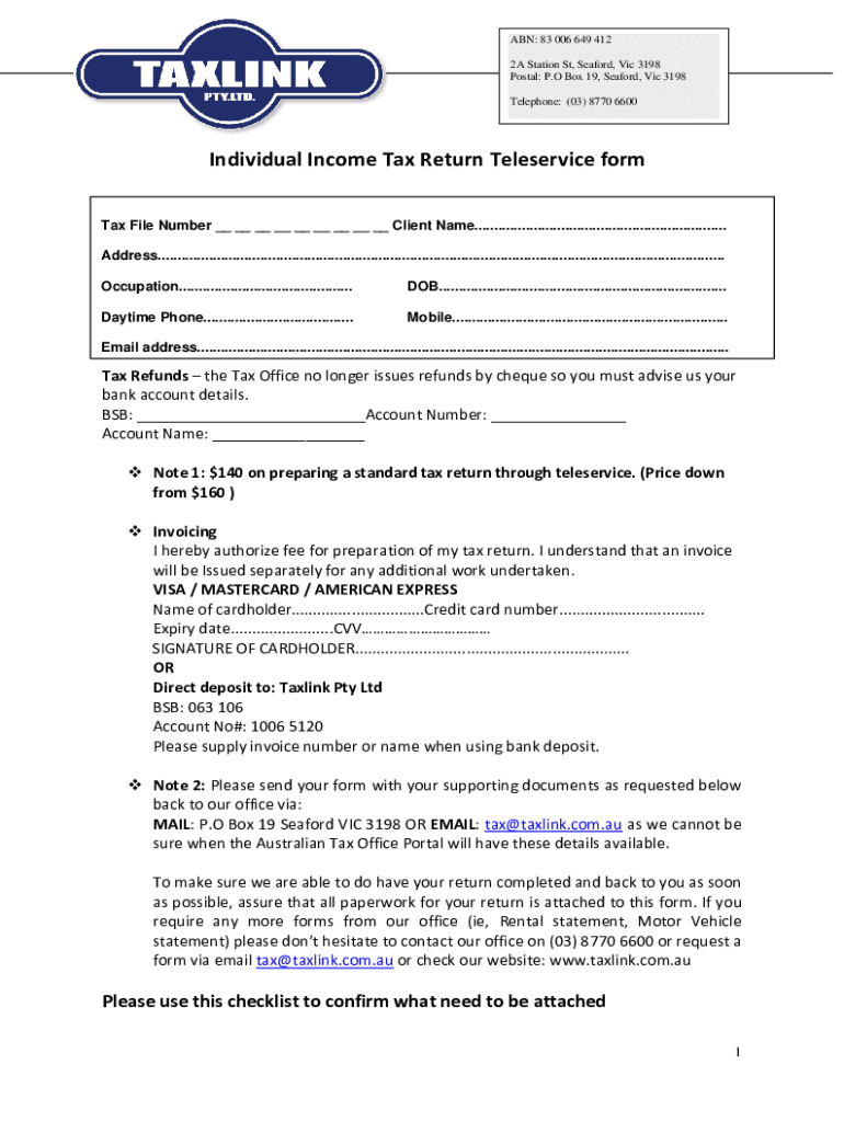 Fillable Online Individual Income Tax Return Teleservice form Fax Email ...