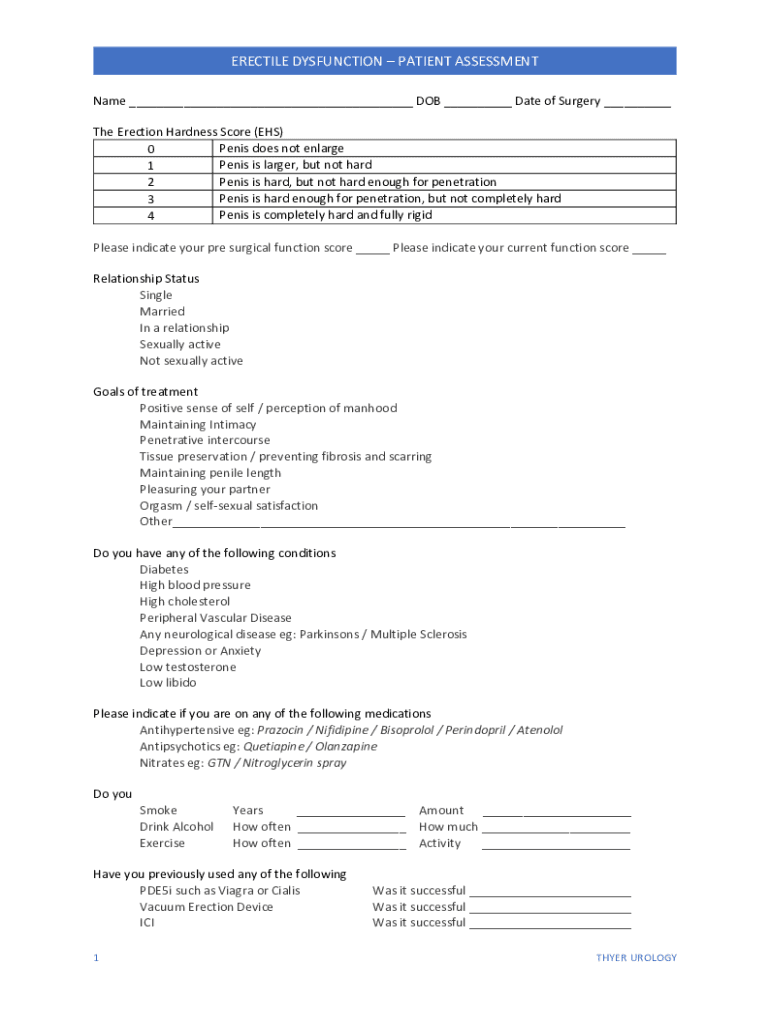 Fillable Online Erectile Dysfunction (ED) - Veterans AffairsErectile ...