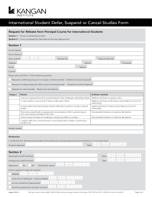 Fillable Online International Student Defer, Suspend or Cancel Studies ...