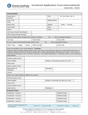 Fillable Online Enrolment Application Form (International - everest.edu.au Fax Email Print ...