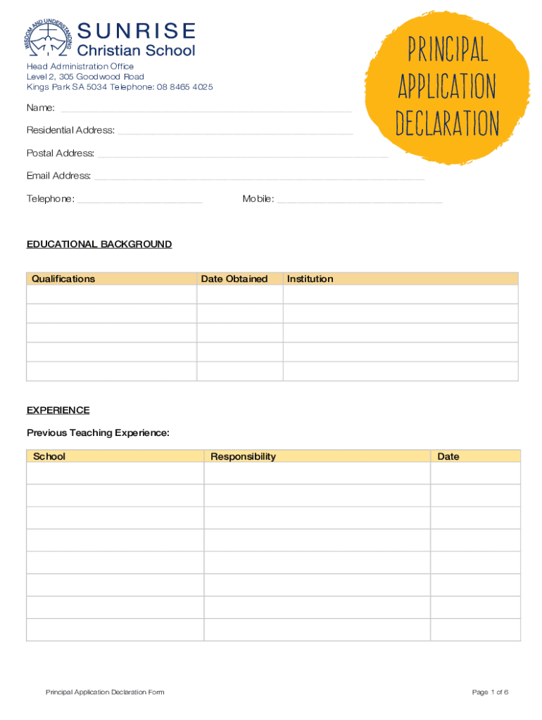 Fillable Online Application Declaration Form Principal Role 2018.docx Fax Email Print - pdfFiller