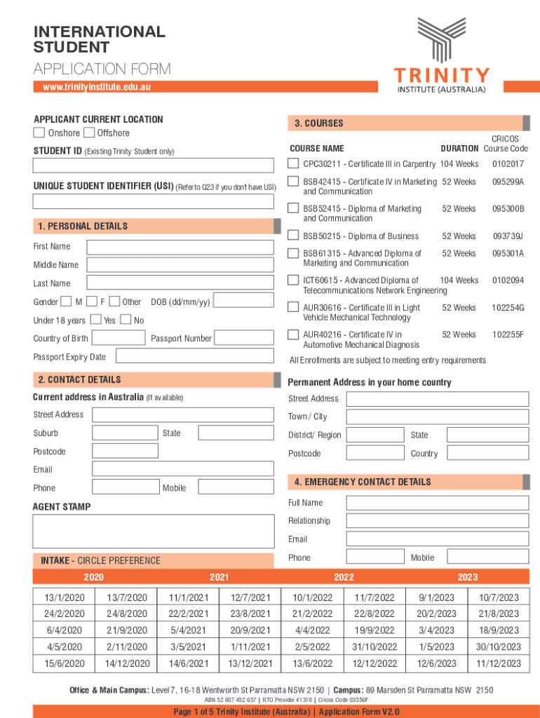 Fillable Online INTERNATIONAL STUDENT APPLICATION FORM - Trinity Fax ...