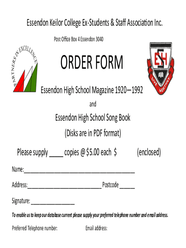 Fillable Online Essendon High School : For those ex-students that may ...