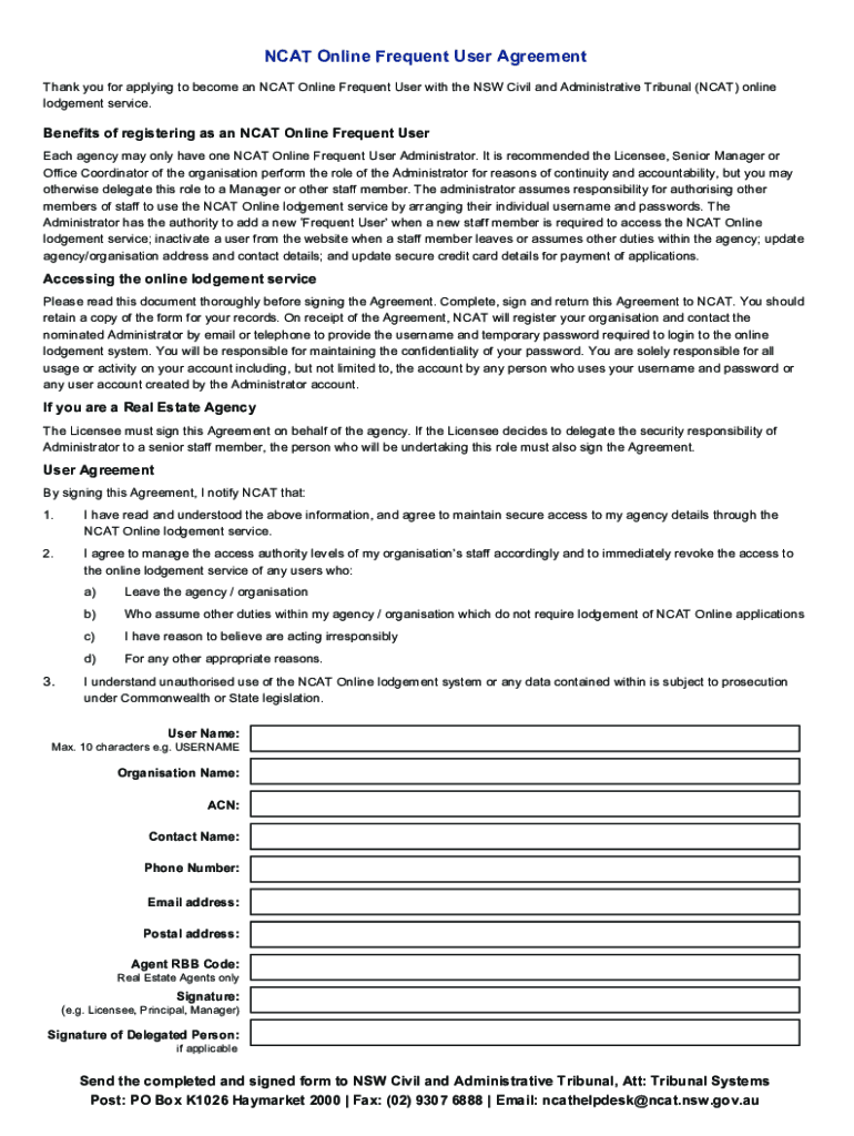 Fillable Online Online Frequent User Agreement. Complete this form to ...