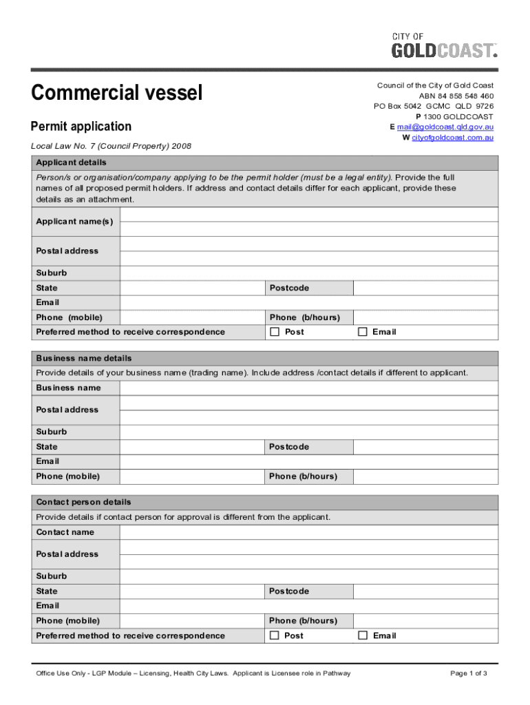 Fillable Online Commercial vessel permit application. Commercial vessel ...