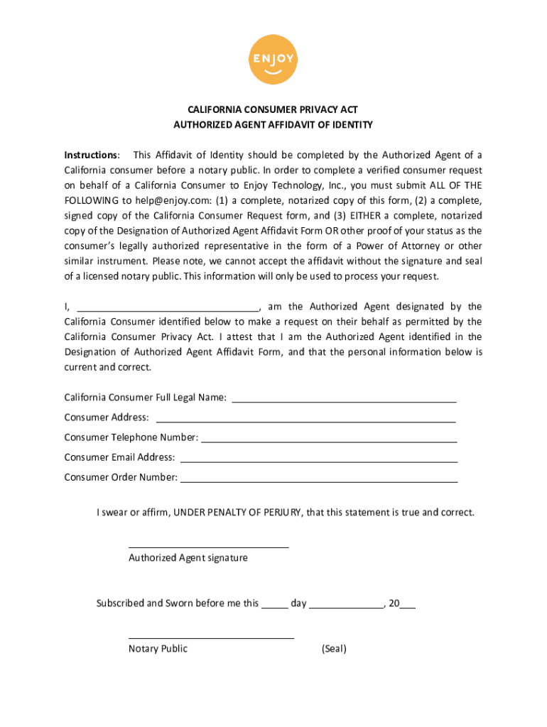 Fillable Online AUTHORIZED AGENT AFFIDAVIT OF IDENTITY Fax Email Print ...