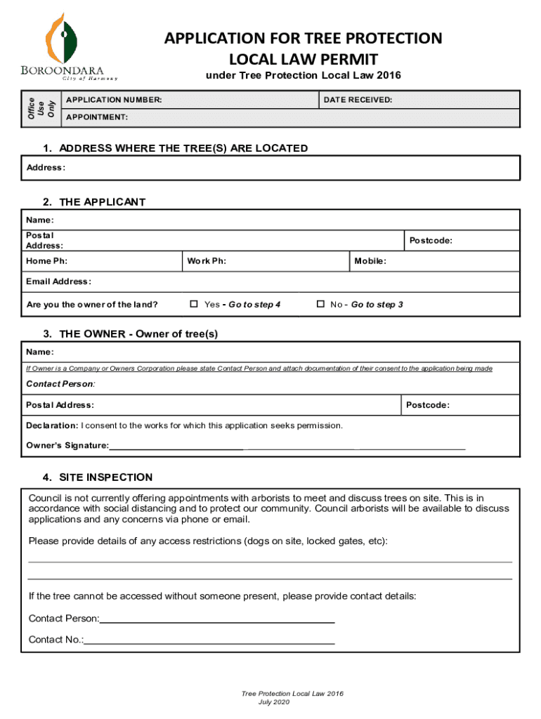 Fillable Online Tree Protection Local Law Permit - application form Fax ...