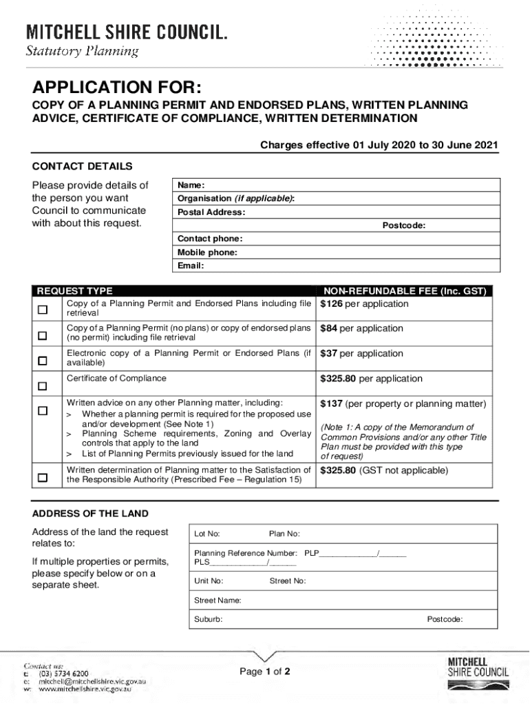 Fillable Online Application for copy of planning permit and endorsed plans, written planning ...