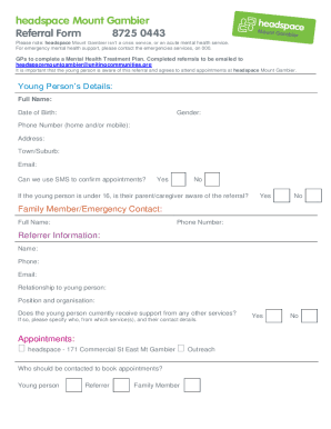 Fillable Online headspace Mount Gambier Referral Form 8725 0443 Fax ...