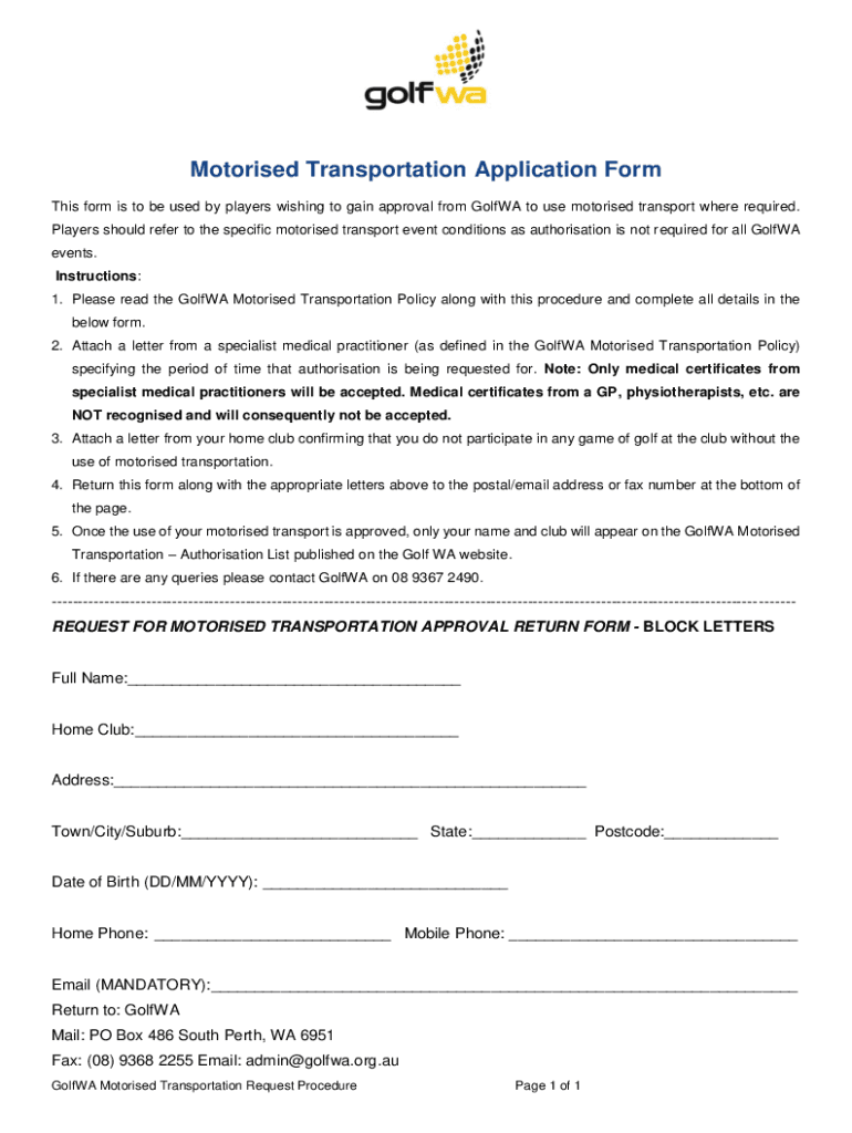 Fillable Online Motorised Transportation Application Form Fax Email ...