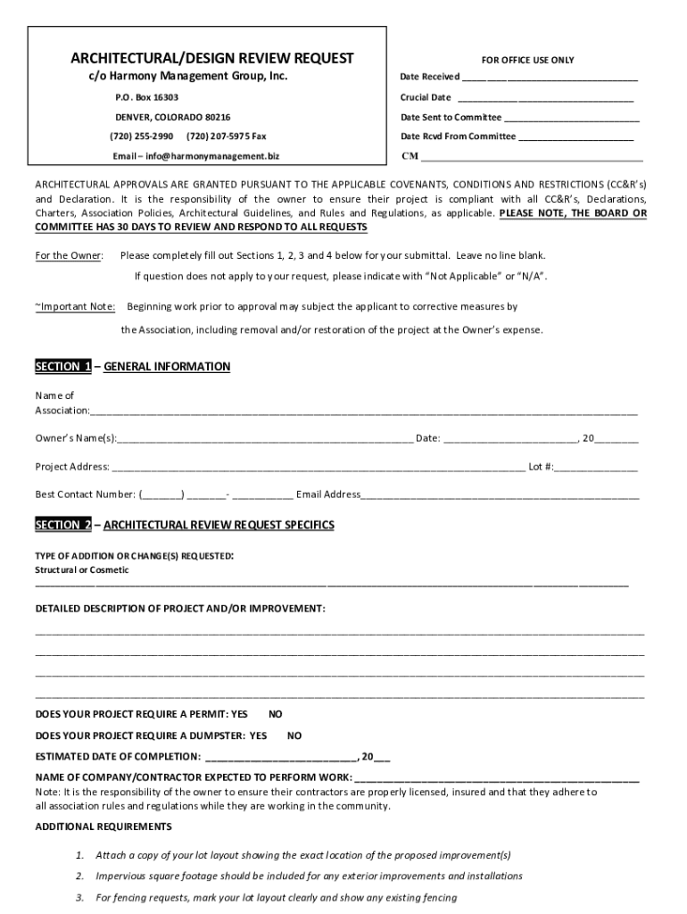 Fillable Online REQUEST FOR ARCHITECTURAL CONTROL REVIEW - Omni Management Group Fax Email Print ...