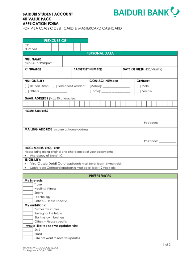 Fillable Online Baiduri Visa Classic Credit Card - ClassicBaiduri Bank ...
