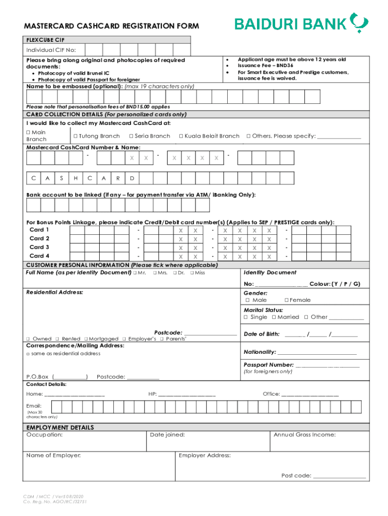 Fillable Online DEBIT CARD APPLICATION FORM - Baiduri Bank Fax Email ...