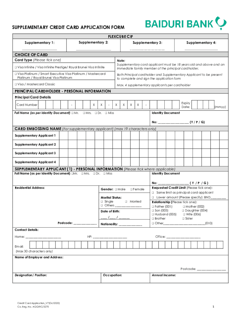 Fillable Online PERSONAL CREDIT CARD APPLICATION FORM - Baiduri Bank ...
